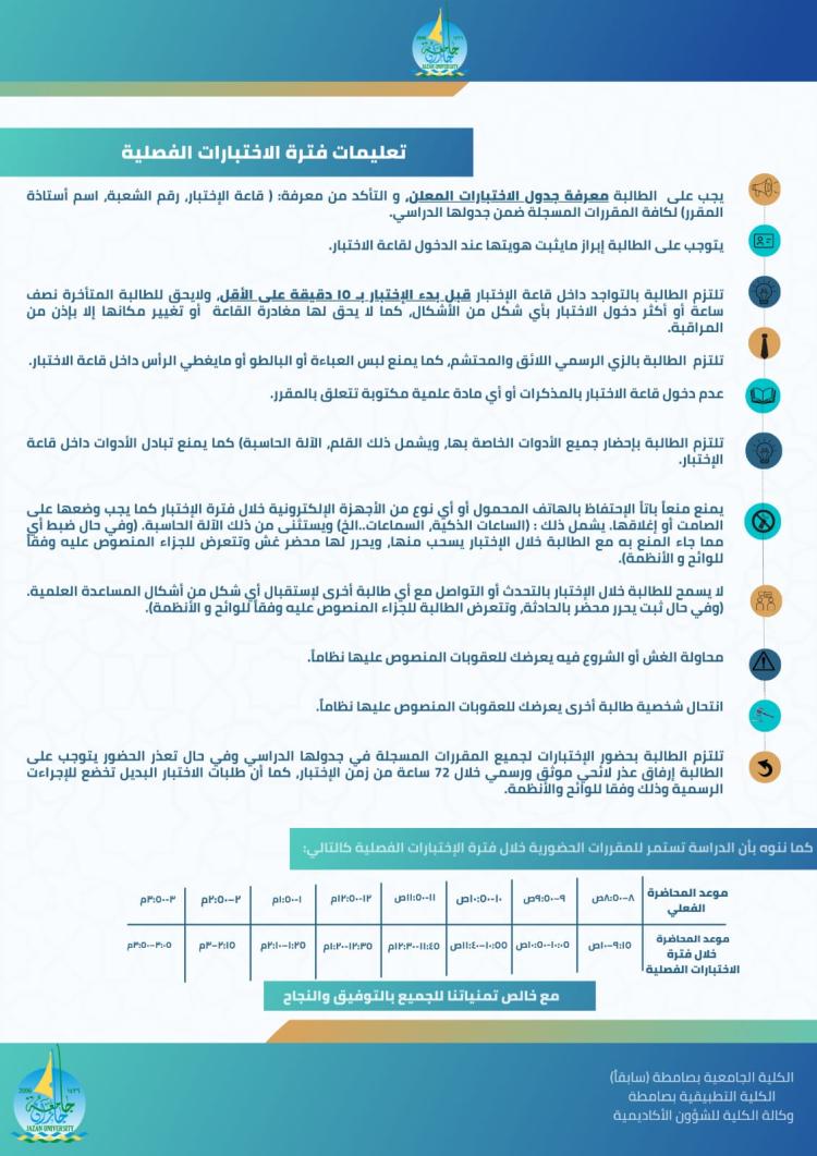 Instructions for the midterm exams at the Applied College in Samtah and ...